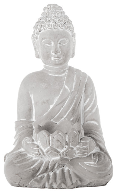 Cement Buddha with Basin Figurine Washed Concrete Gray Finish - Asian ...