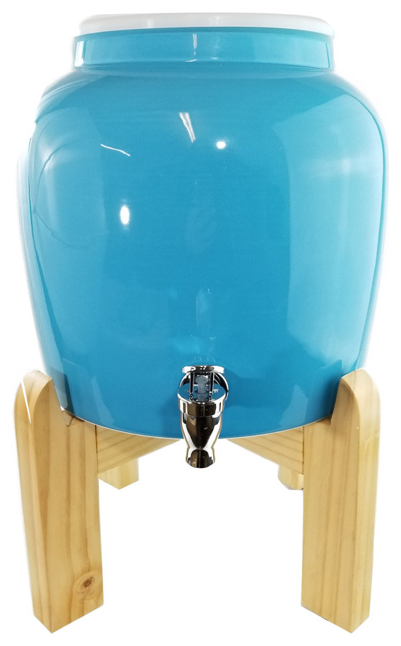 Premium Porcelain Water Crock Dispenser With Wood Stand - Contemporary ...