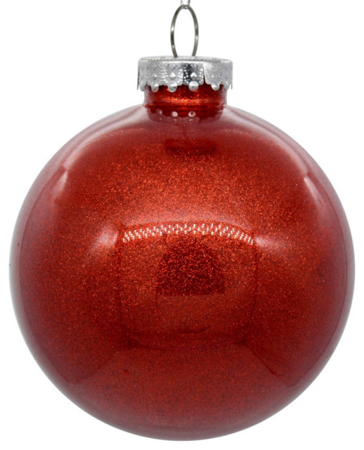 6" Red Glitter Clear Ball 4-Pack - Christmas Ornaments - by Vickerman ...