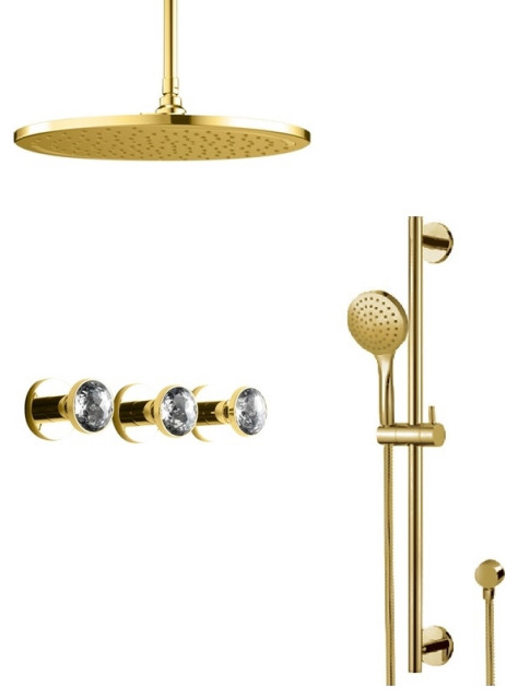 Bravat Crystal Gold Mixer Shower Set - Contemporary - Showerheads And ...