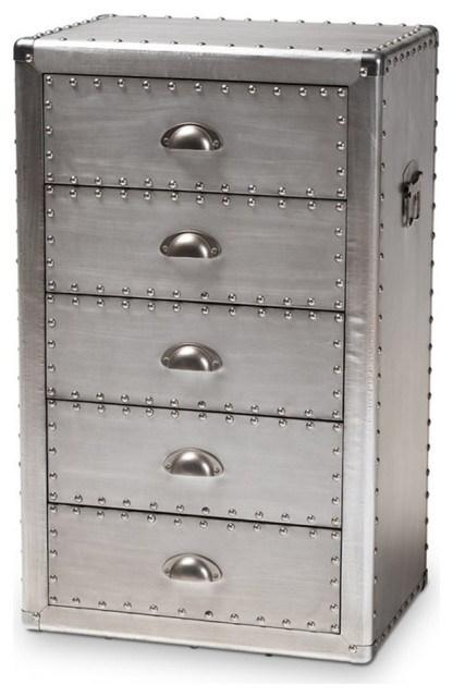 Baxton Studio Davet Mid-Century 5-Drawer Metal Accent Chest in Silver ...