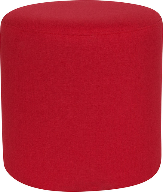 Barrington Upholstered Round Ottoman Pouf in Red Fabric - Contemporary ...
