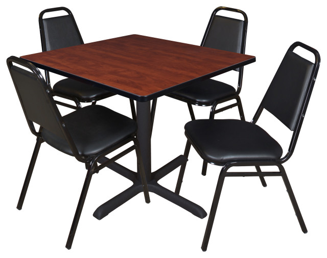 Cain 42" Square Breakroom Table & 4 Restaurant Stack Chairs - Modern ...