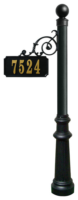 Scroll Mount Address Post With Decorative Fluted Base and Ball Finial ...