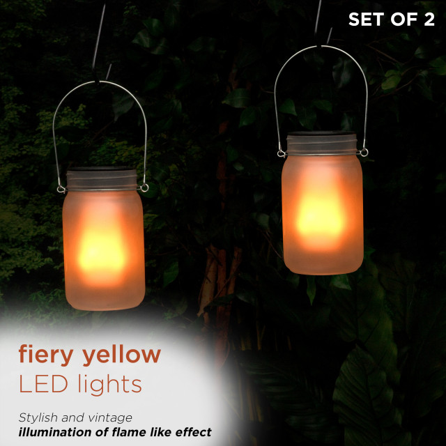 Outdoor Solar Powered Pathway Lantern Flickering LED Light Jars, Set of ...