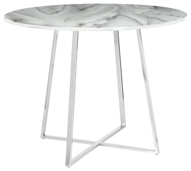 Cosmo Contemporary/Glam Dining Table, Chrome/White Marble Top ...