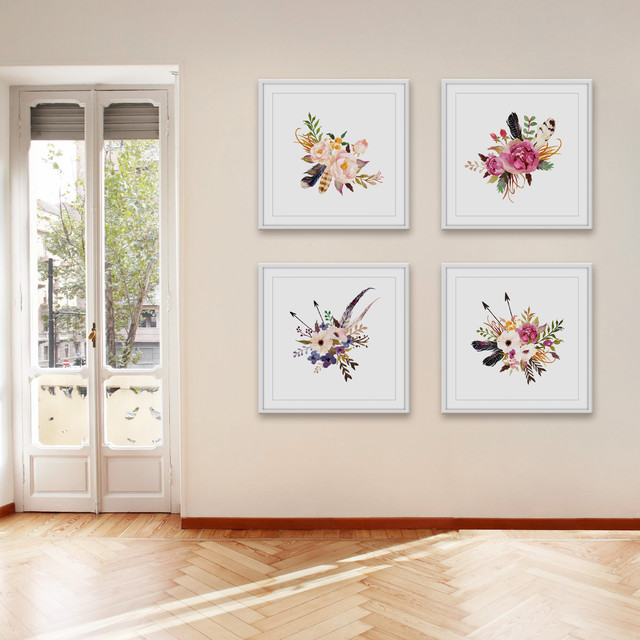 Floral Sprays Quadriptych, 36x36 - Contemporary - Prints And Posters ...