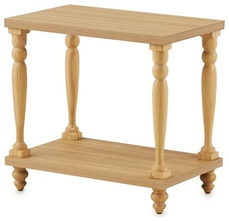 Light Oak Wood Side Table, Rounded Spindle Legs, Bottom Open Shelf ...