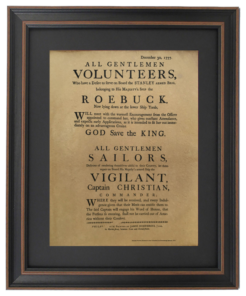 Framed British Navy Recruiting Poster 1777 - Traditional - Prints And ...