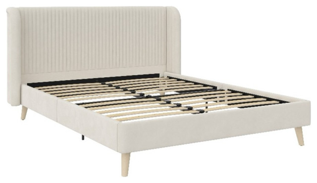 Novogratz Holly Upholstered Wingback Bed Frame in Queen in Ivory Velvet ...