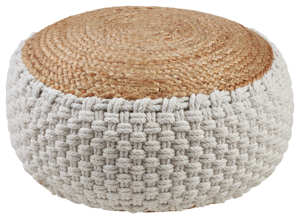 Cotton Pouf Ottoman With Jute Top - Beach Style - Floor Pillows And Poufs - by Saro Lifestyle ...