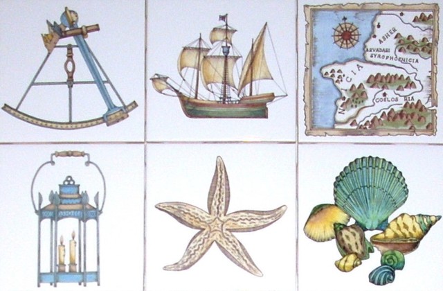 Nautical Kiln Fired Ceramic Tile, 6-Piece Set - Beach Style - Tile ...