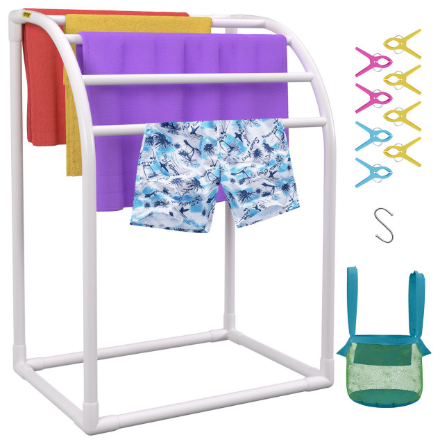 Freestanding Towel Rack Outdoor PVC Poolside Storage Organizer, 5 Bars ...