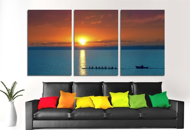 Rowing During Sunset, Canvas Print, 3 Panel Split, Triptych Wall Art ...