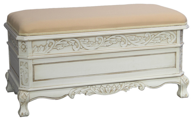 Windsor Antique White Carved Wood Bench, Antique White - Contemporary ...