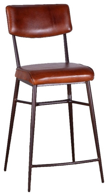 World Interiors Hudson Leather High Back Counter Chair in Brown ...