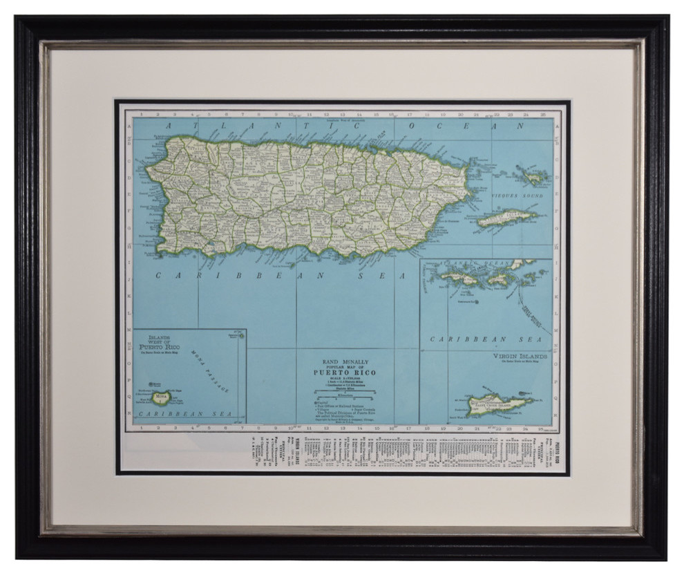 Original Vintage 1940s Puerto Rico Map, Framed - Traditional - Prints ...