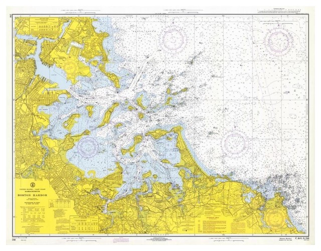 "Nautical Chart - Boston Harbor ca. 1970" Paper Art, 24"x19", 24"x19 ...
