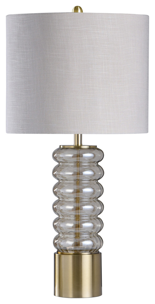 Round Clear Glass Table Lamp With Polished Steel Base, Steel, Glass ...