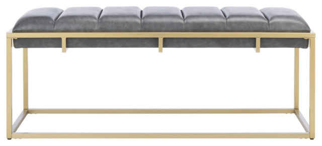Grace Channel Tufted Bench Gray Pu Leather/Gold - Contemporary ...