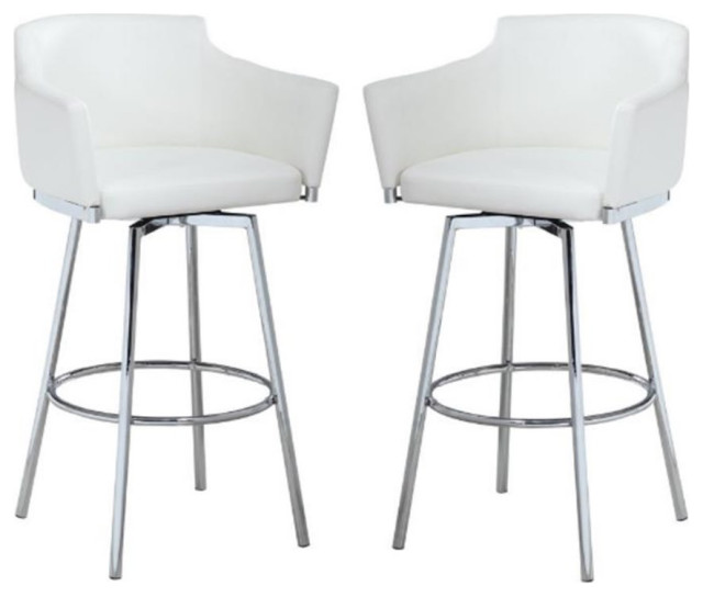 Home Square 40.4" Modern Club Bar Stool with Memory Swivel in White ...