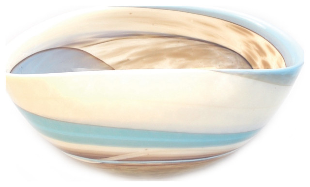 Murano Glass Wave Bowl Ivory Turquoise Contemporary Decorative Bowls By Murano Art