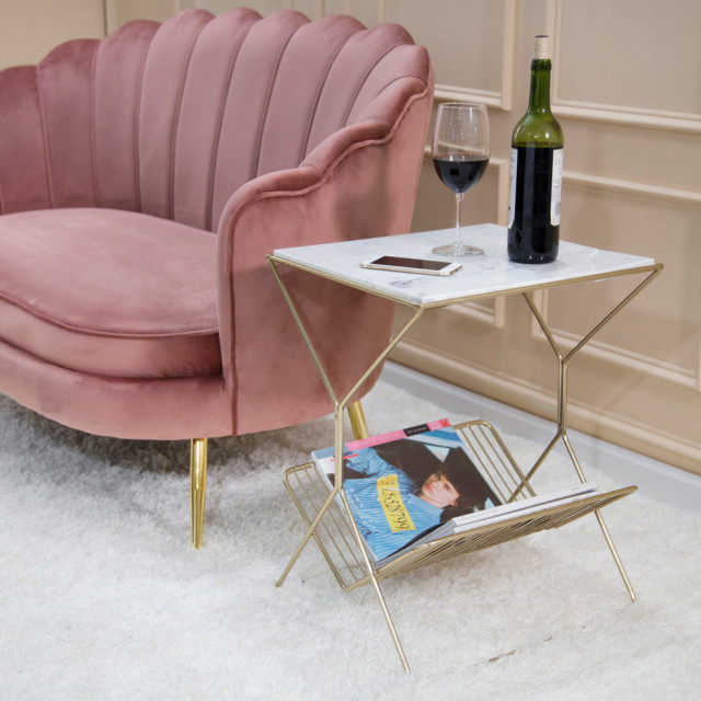 Iron 22" Rectangular Marble Table With Magazine Rack - Contemporary ...