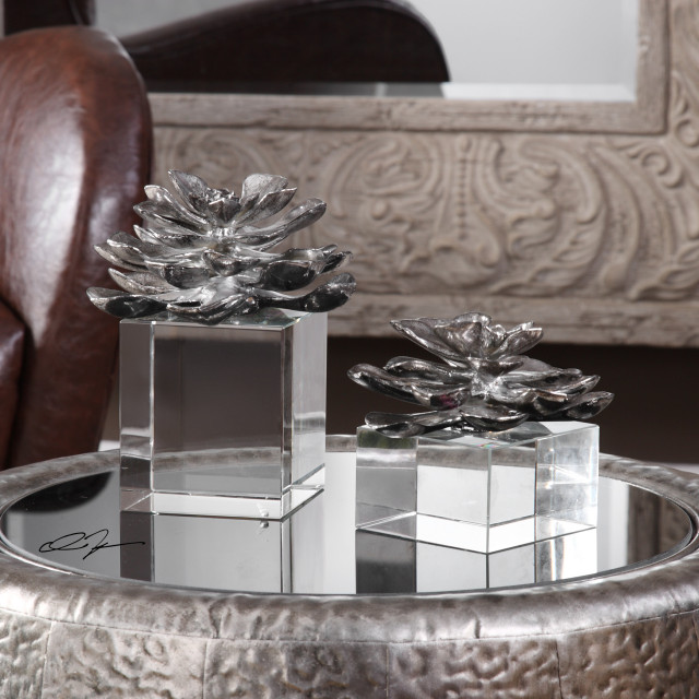 Uttermost 2-Piece Indian Lotus Metallic Silver Flower Set - Asian ...