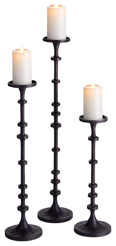 Tall Oversize Set 3 Bronze Pillar Candle Holders Candlesticks Vintage ...