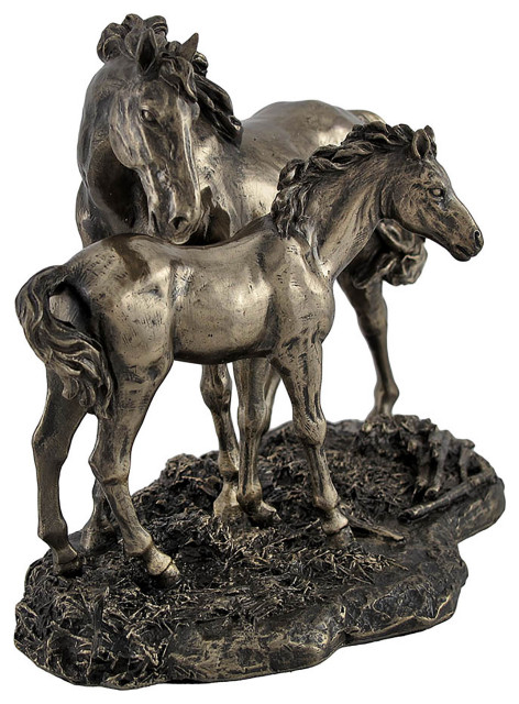 Mare and Foal Wild Horses Bronzed Statue, One Size - Traditional ...