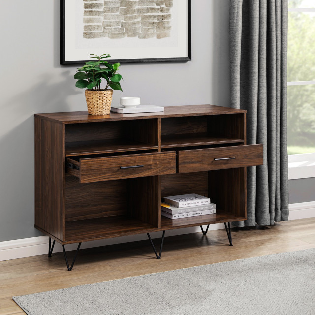 Mid Century Modern Console Table, Spacious Compartments & 2 Drawers ...
