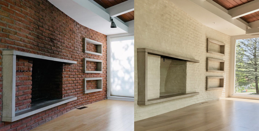 Lime Slurry Brick - Midcentury - Living Room - Louisville - by Classic ...