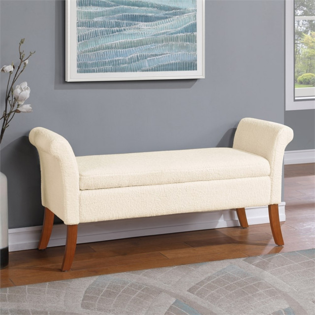 Designs4Comfort Garbo Sherpa Storage Bench Ottoman in White Fabric ...