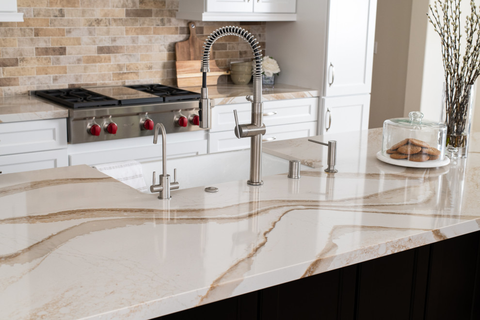 Bold Quartz Countertop Design with Gold Veins - Transitional - Kitchen ...