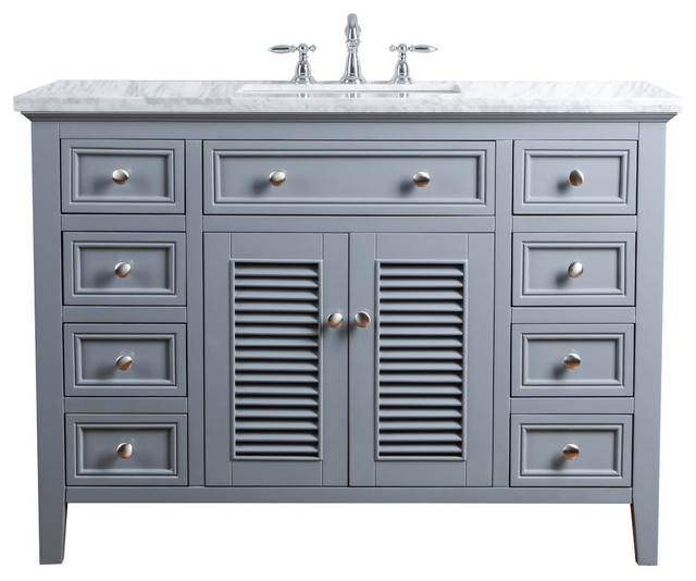 Slate Gray Single Vanity Cabinet With Shutter Double Doors Single Sink ...