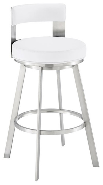 Armen Living Lynof Swivel Bar Stool, Stainless Steel/White Faux ...