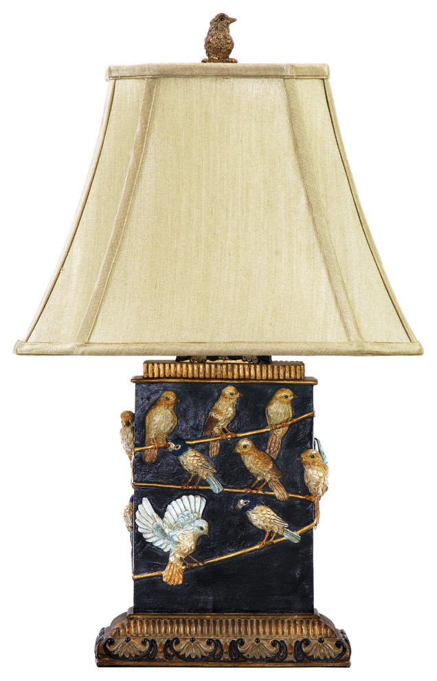 20" Birds On Branch Table Lamp, Black - Traditional - Table Lamps - by ...
