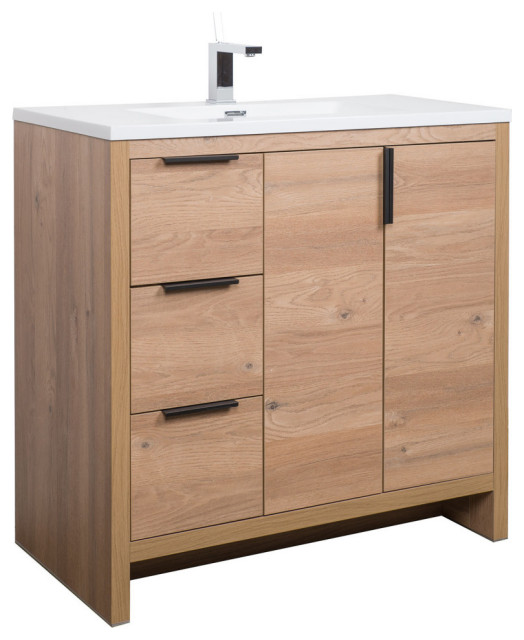 Evan 36" Modern Bath Vanity Red Oak - Transitional - Bathroom Vanities ...