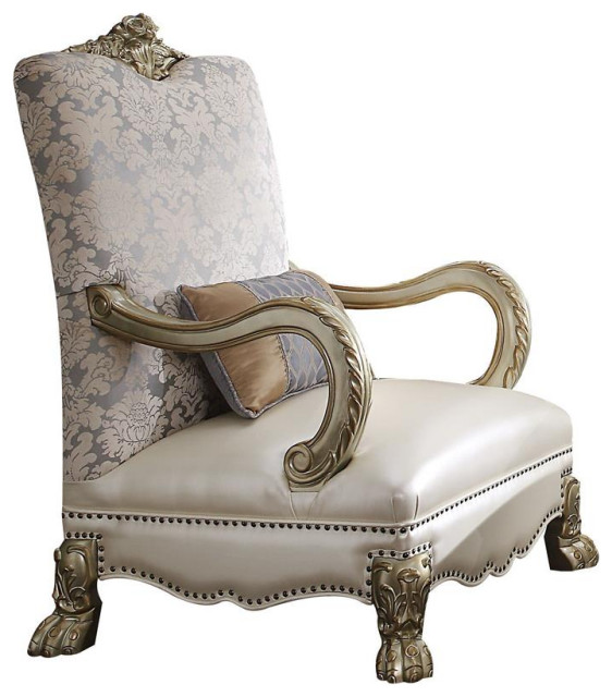 ACME Dresden II Faux Leather Upholstered Chair in Pearl amd Gold Patina ...