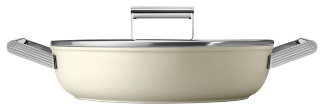 Smeg Cookware 11-Inch Cream Deep Pan with Lid - Transitional - Saute ...