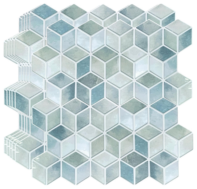 Blue Stone Hexacube Glossy 3D Tile Sticker, 12"x6", Set of 20 ...