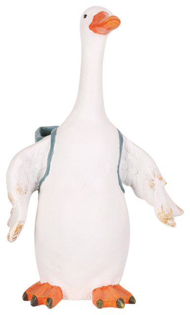 Mohar Outdoor Decorative Goose Planter, White and Blue - Eclectic ...