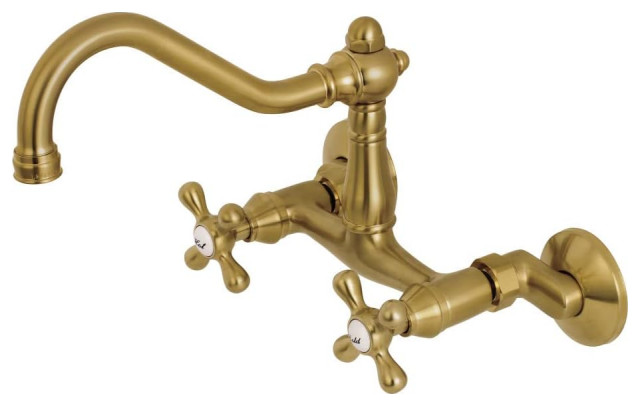 Classic Wall Mount Kitchen Faucet, Curved Spout & 2 Handles ...