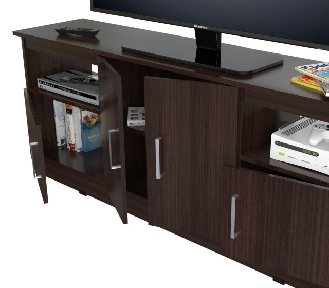 HomeRoots Espresso Finish Wood and Stainless Media Center TV Stand ...