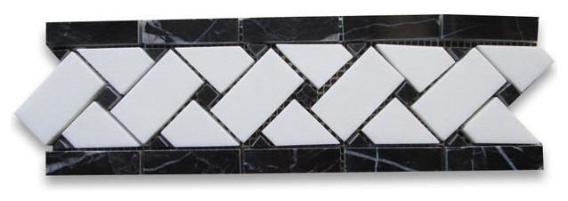 Greek Thassos Greek 4X12 Marble Basketweave Mosaic Border Black Dots ...