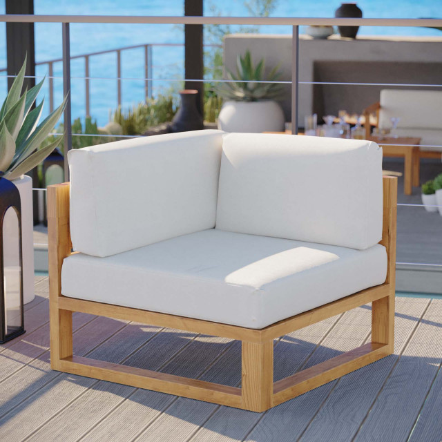 Lounge Corner Chair, White Natural, Teak Wood, Modern, Outdoor ...