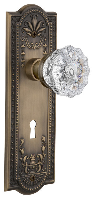 Meadows Plate Interior Mortise Crystal Glass Door Knob, Antique Brass ...