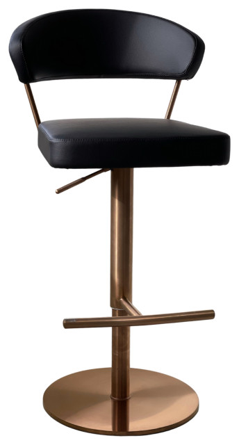 Nova Barstool, Black Faux Leather With adjustable height and Rose Gold base - Contemporary - Bar ...