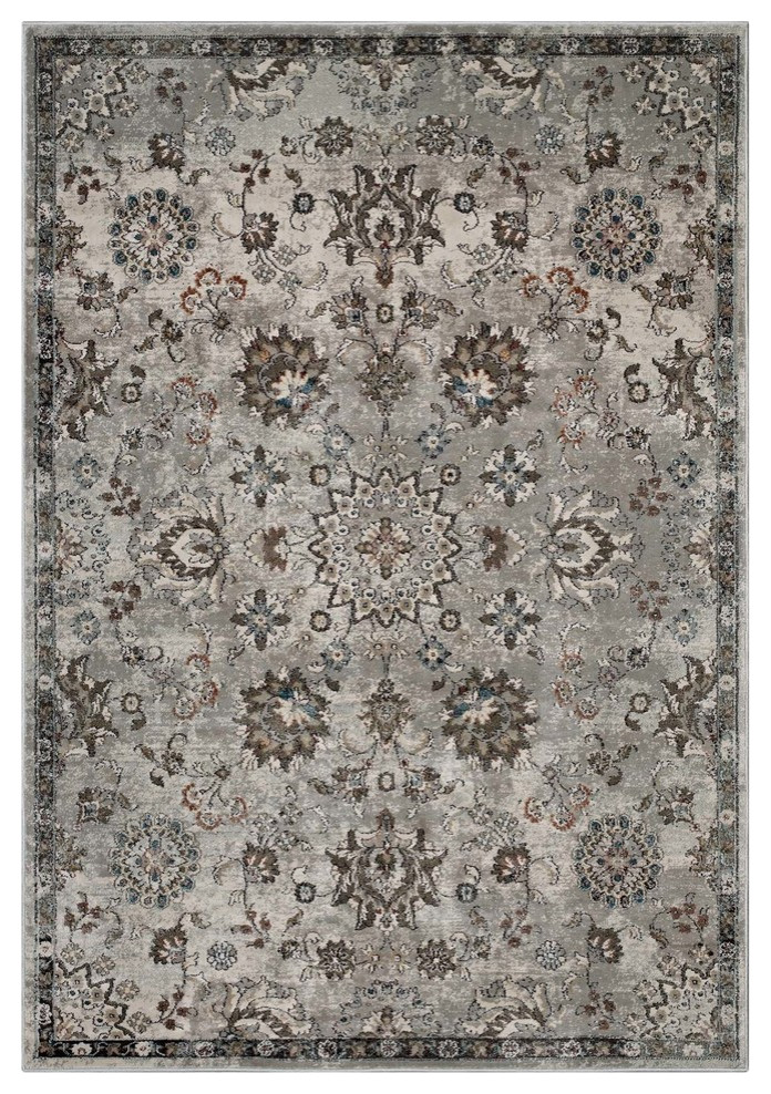Hana Distressed Vintage Floral Lattice Area Rug, Silver Blue/Beige ...
