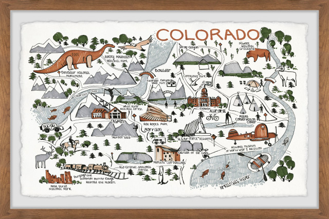 "Colorado Map Destinations IV" Framed Painting Print, 30"x20" - Rustic ...